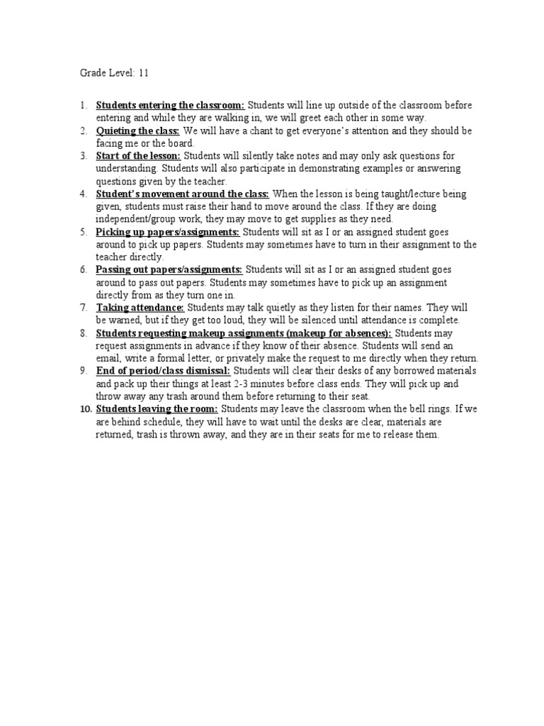 Classroom Procedures | PDF