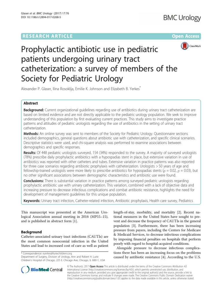 Prophylactic Antibiotic Use in Pediatric Patients Undergoing Urinary ...