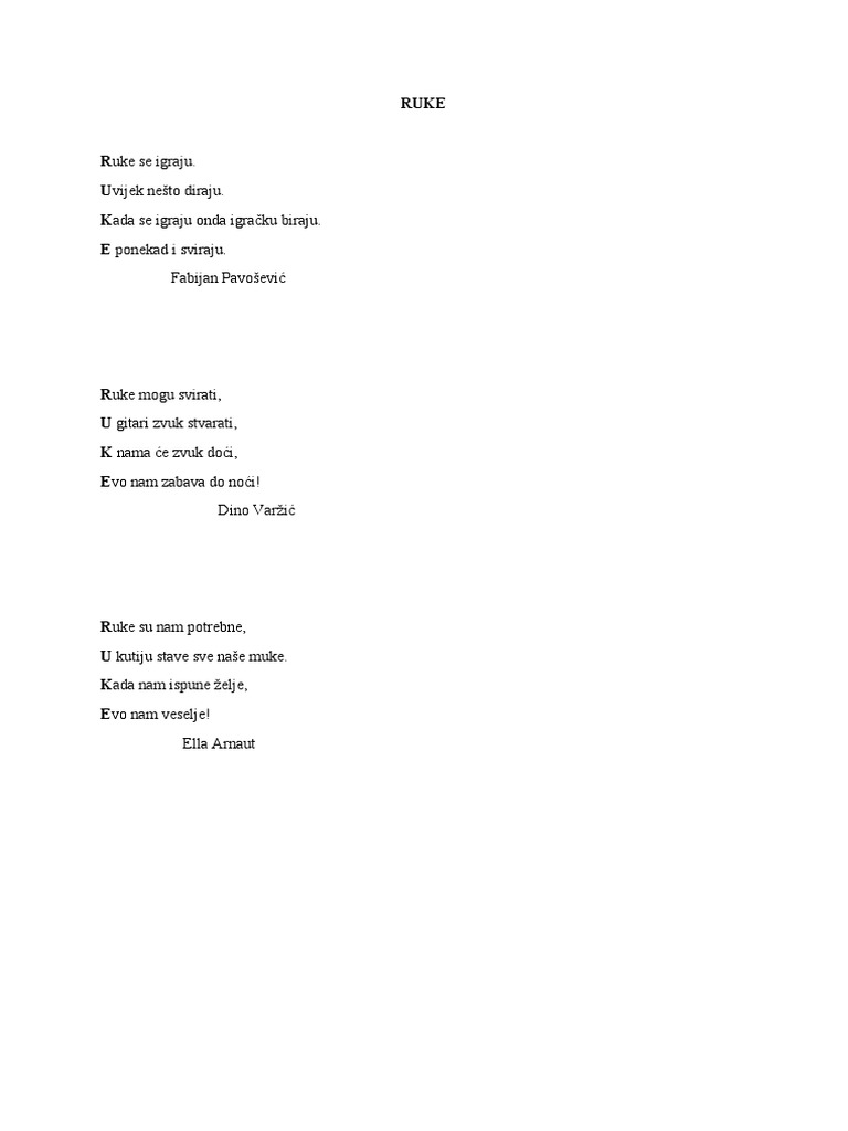 Akrostih Pjesme Ruke | PDF