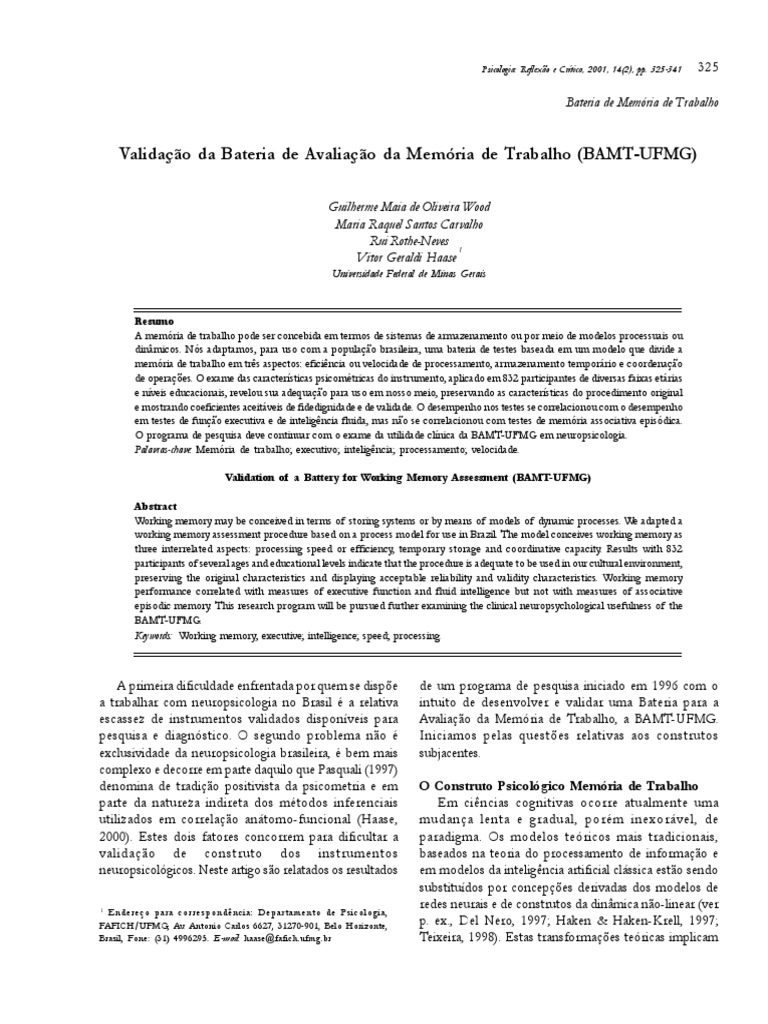 Teste BAMT - UFMG - Memória de Trabalho | PDF | Memória | Memória de ...