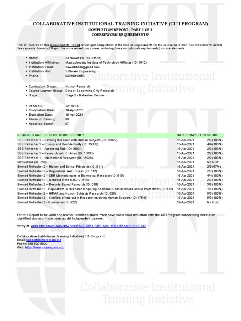 Citi Completion Report 10044575 | PDF | Social Science | Business