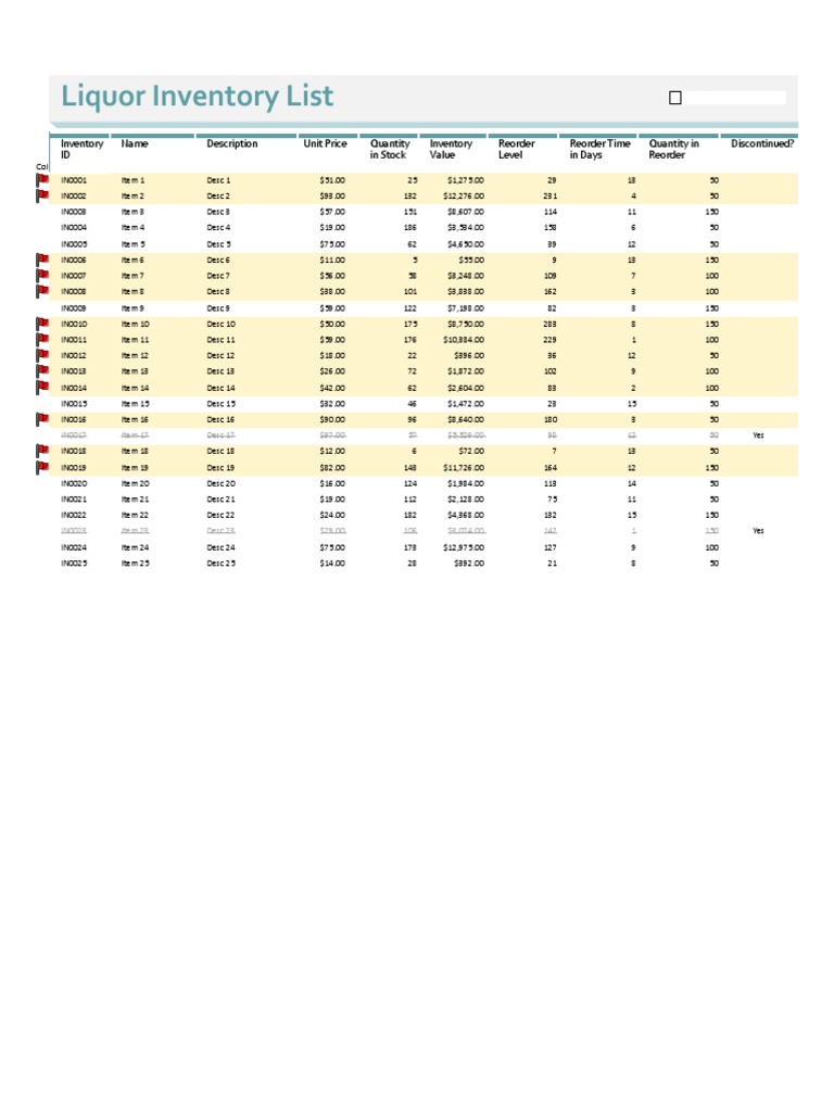 Liquor Inventory Sheet | PDF | Inventory | Logistics