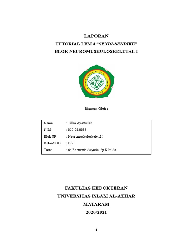 Tilka Ayattullah - 020.06.0083 - B (Laporan SGD LBM 4 BLOK Neuromuskuloskeletal 1) | PDF