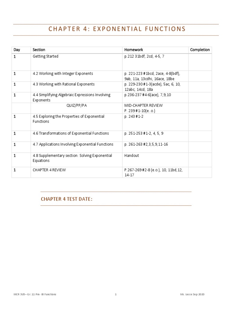 MCR 3u5 Chapter 4 | PDF | Exponentiation | Exponential Function