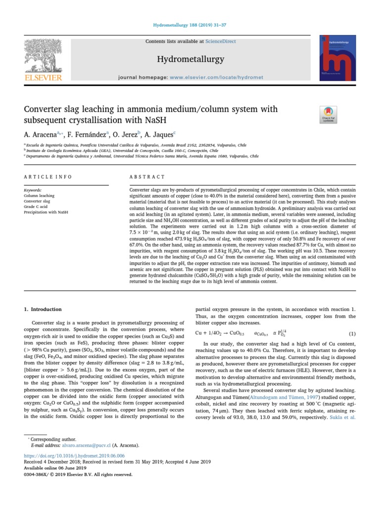 Converter Slag Leaching in Ammonia Mediumcolumn System | PDF | Ammonia ...