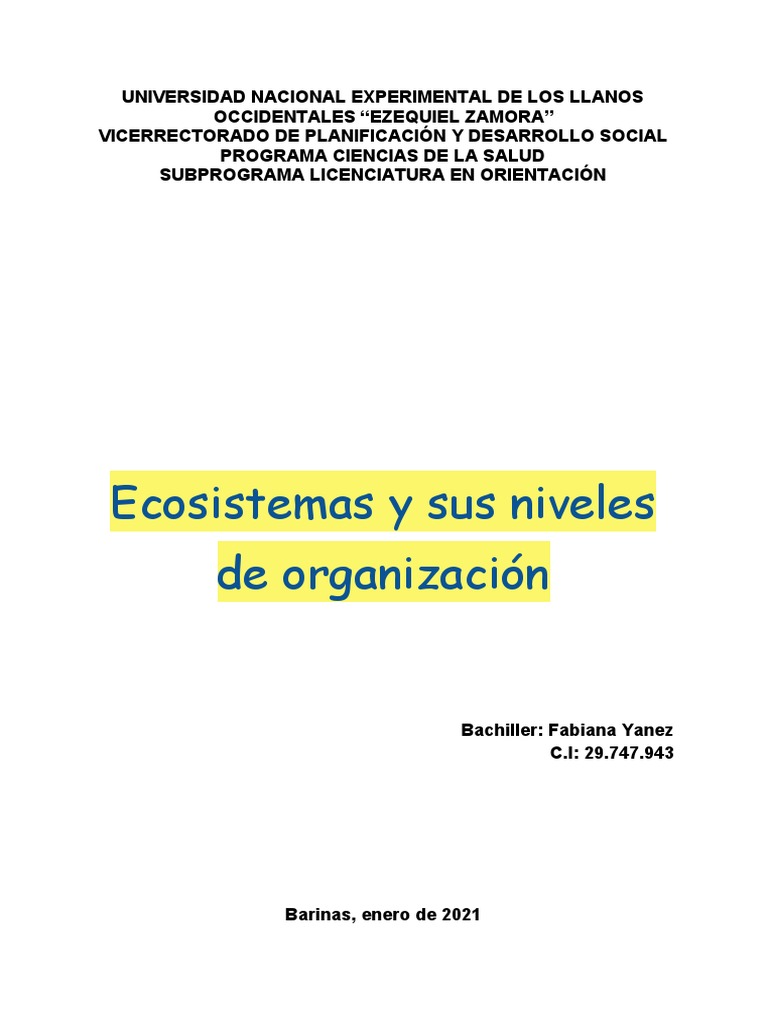 Ecosistemas y Sus Niveles de Organizacion | PDF | Ecosistema | Ecología
