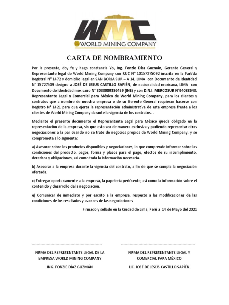 Carta de Nombramiento WMC | PDF