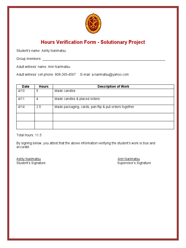 Hours Verification Form | PDF