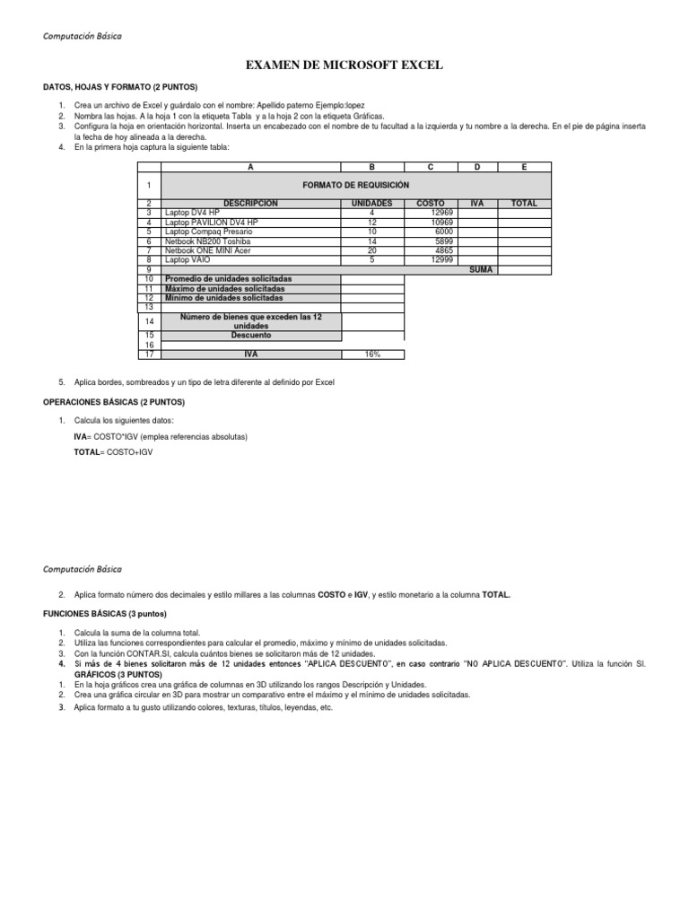 Examen de Microsoft Excel | PDF | Microsoft Excel | Ciencias de la Computación
