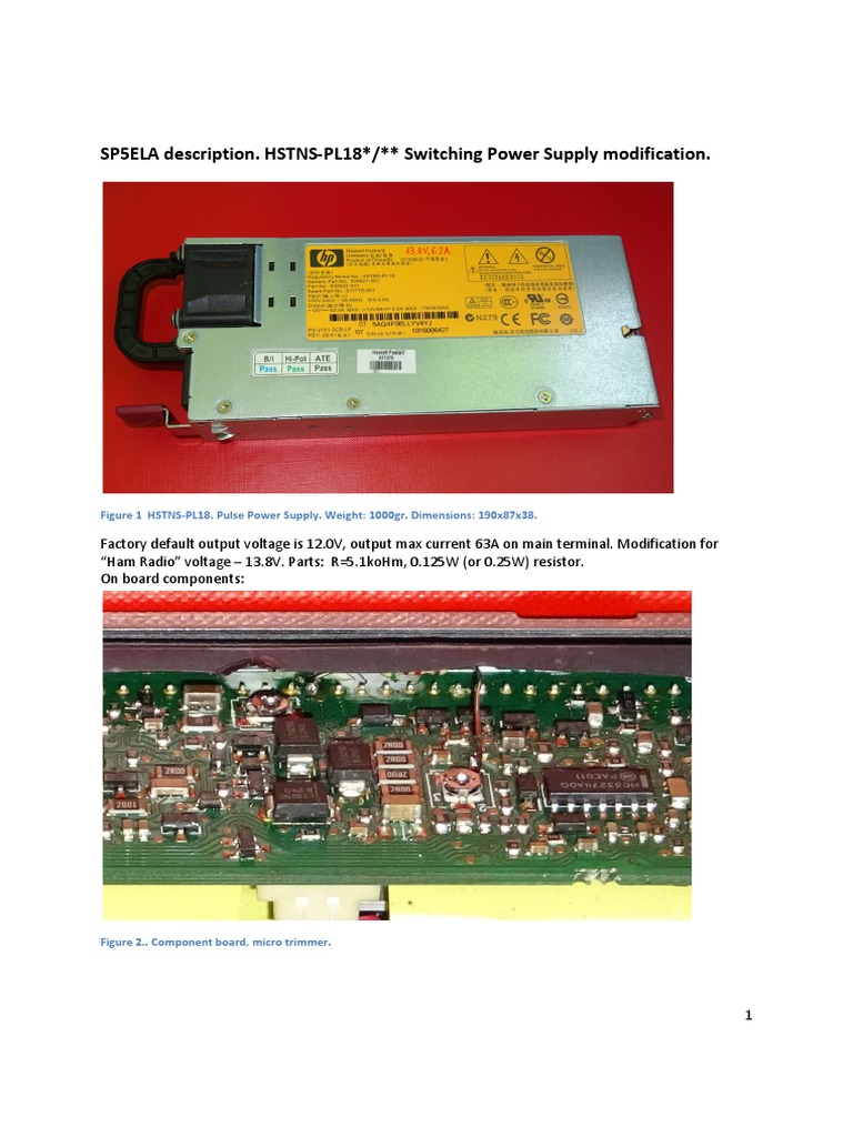 SP5ELA Description. HSTNS-PL18 / Switching Power Supply Modification | PDF