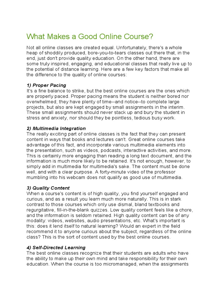 What Makes A Good Online Course | PDF | Educational Technology | Learning