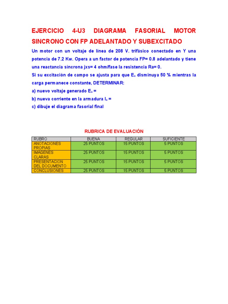 Ejercicio 4-U3 Diagrama Fasorial Motor Sincrono Con FP Adelantado y ...