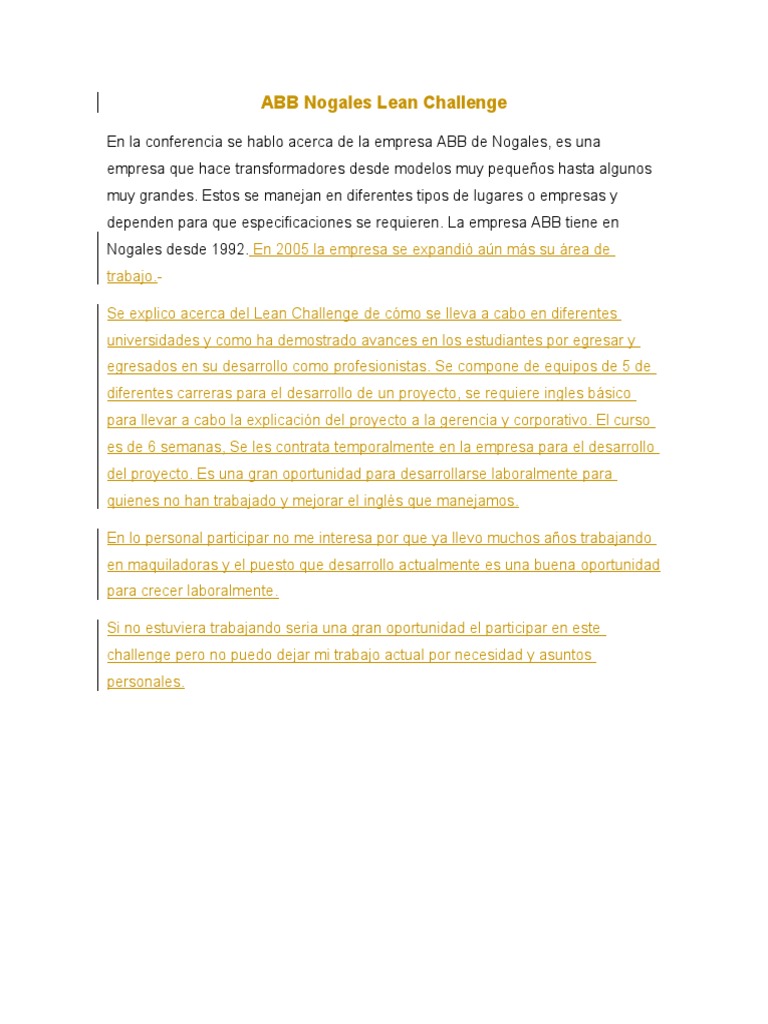 ABB Nogales Lean Challenge | PDF