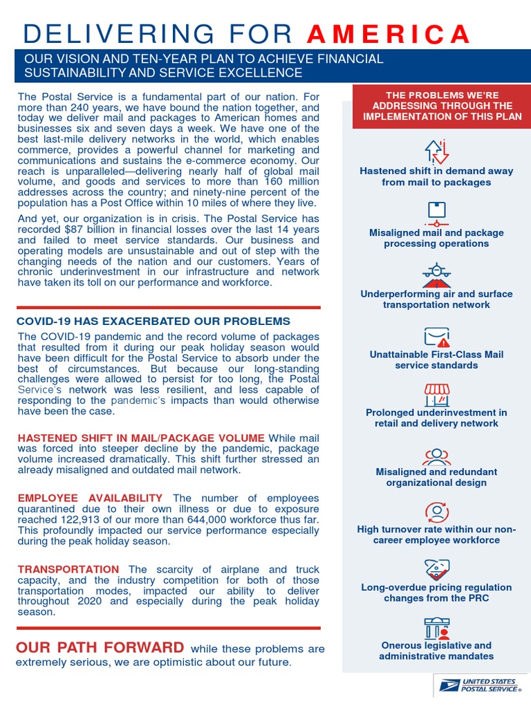 USPS Delivering For America Plan at A Glance | PDF | United States ...