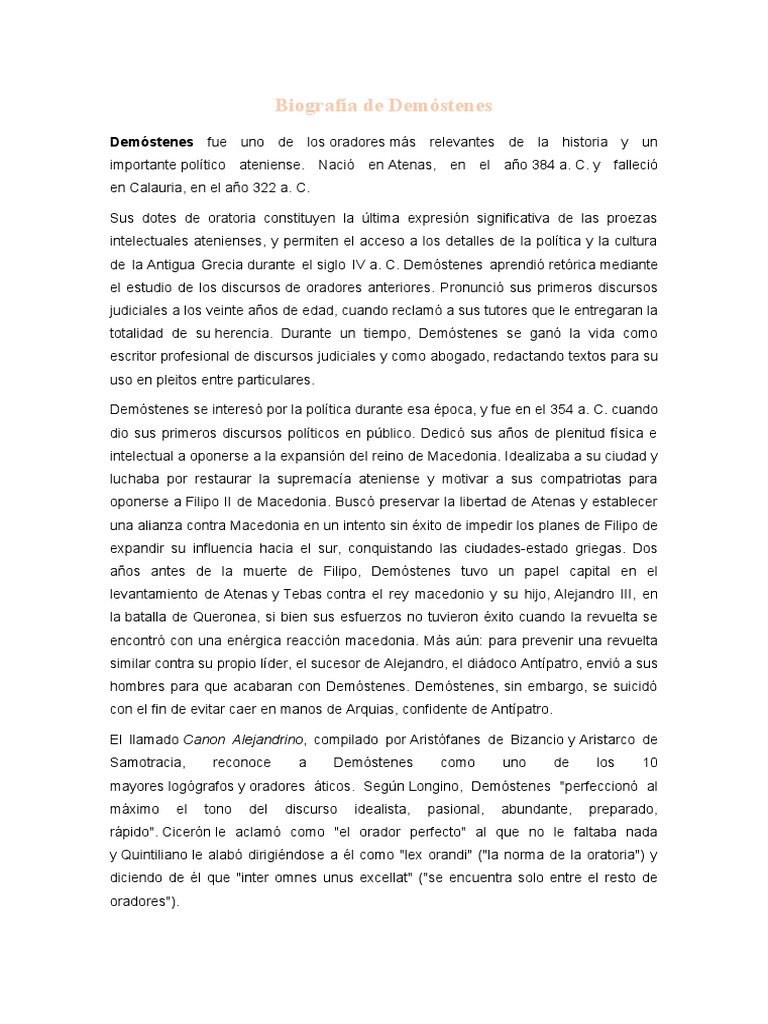 Biografía de Demóstenes | PDF | Antigua Grecia | Agitación