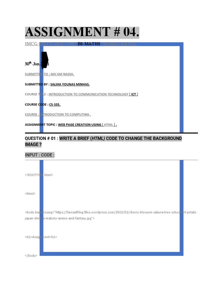 Assignment # 04.: IMCG-F-6/2 STREET #25 | PDF