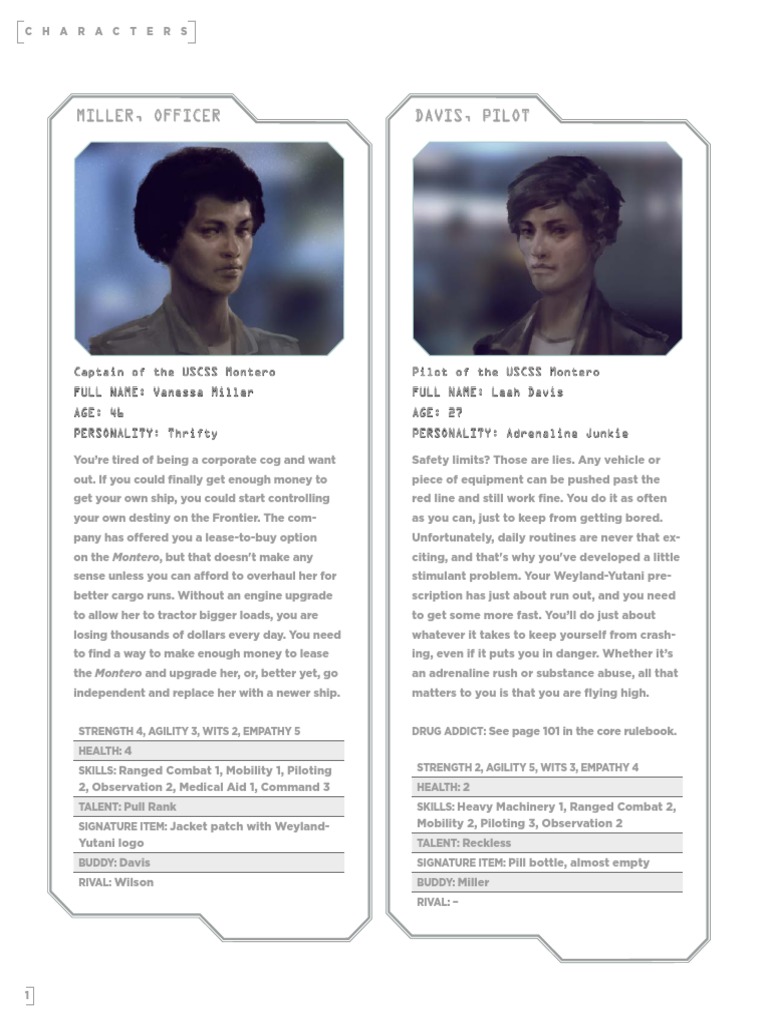 Crew Character Profiles: Personnel of the USCSS Montero and USCSS ...