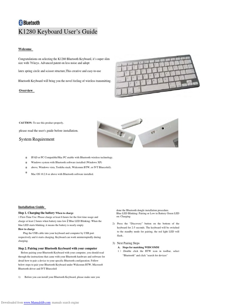 K1280 Keyboard User's Guide: Welcome | PDF | Bluetooth | Computer Keyboard