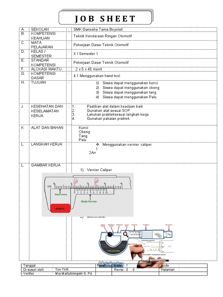 Jobsheet Penggunaan Hand Tools | PDF