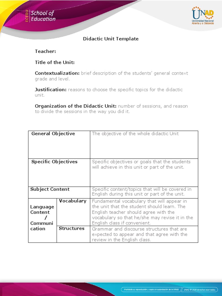 Didactic Unit Template Teacher: Title of The Unit: Contextualization ...