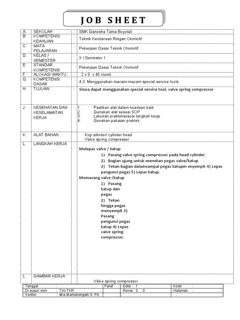 4.3 Job Sheet Spesial Service Tool | PDF