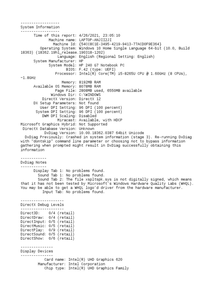 DX Diag | PDF | Codec | Device Driver