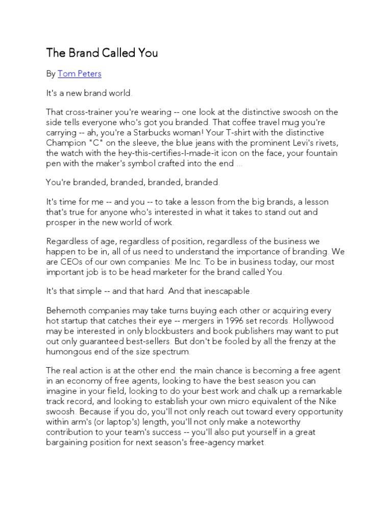 Personal Branding: The Brand Called You | PDF | Brand | Business