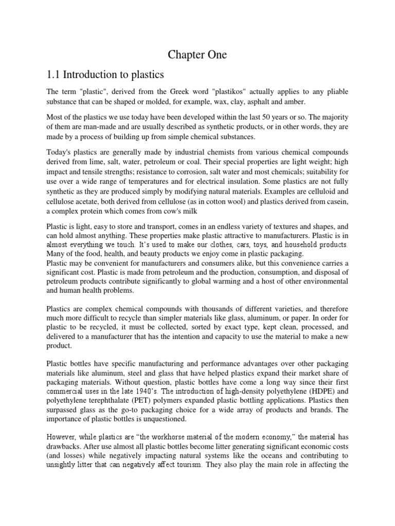 1.1 Introduction To Plastics: Chapter One | PDF | Plastic | Concrete