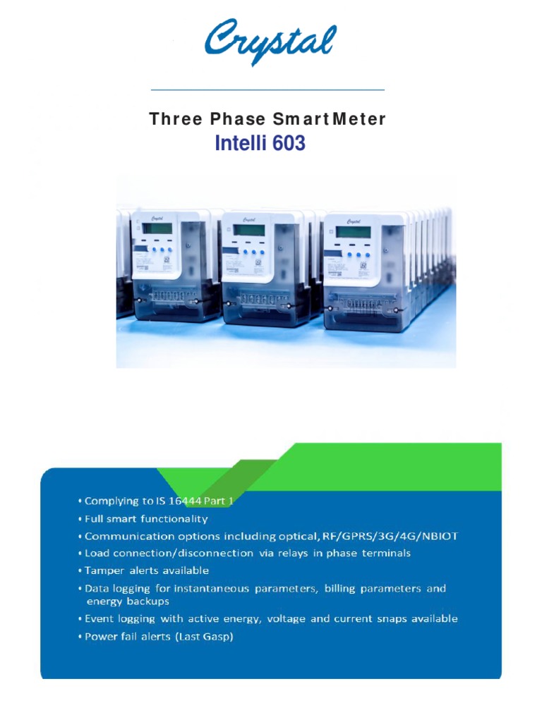 Intelli 603: Three Phase Smart Meter | PDF | Relay | Physical Quantities