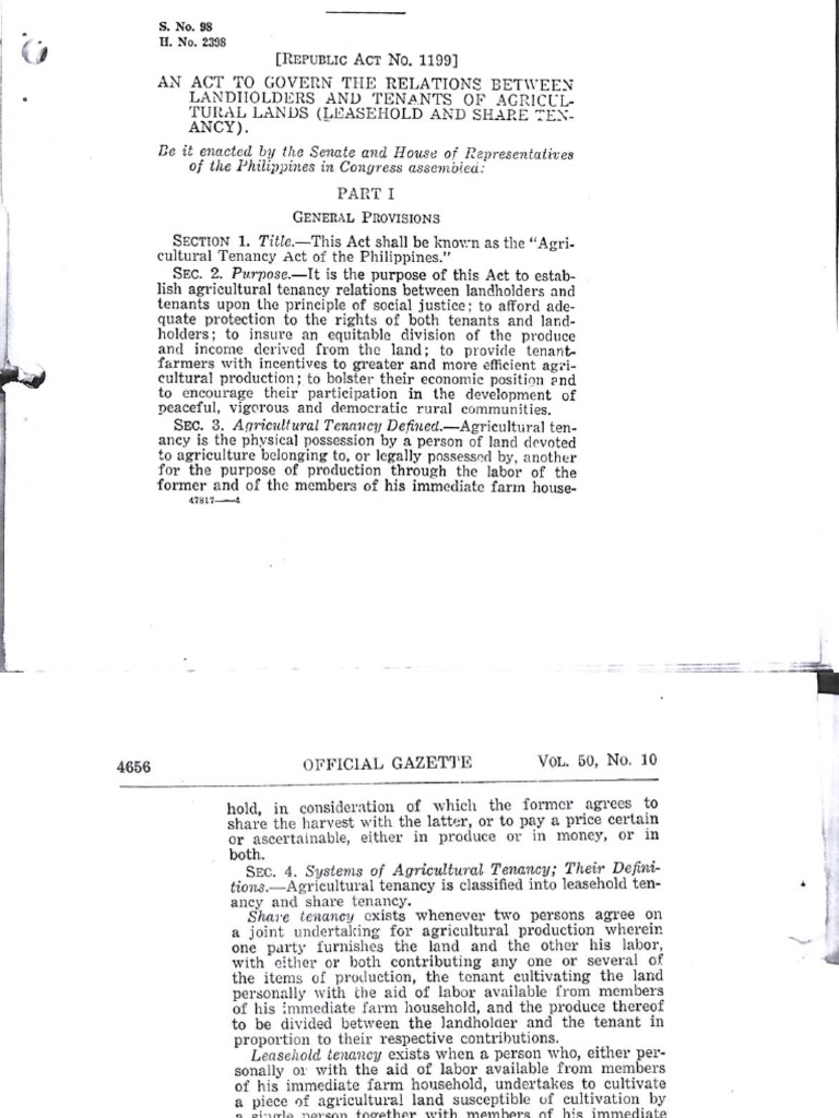 Agricultural Tenancy Act - Ra1199 (1954) | PDF