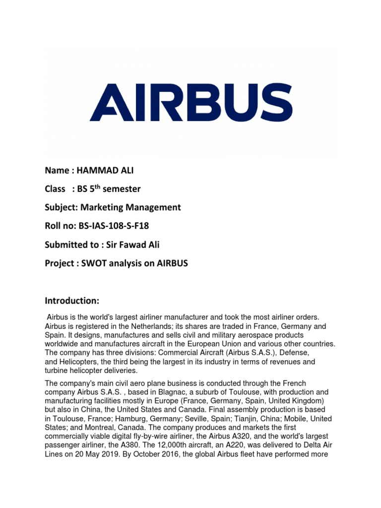 Airbus SWOT Analysis | PDF | Airbus | Aviation