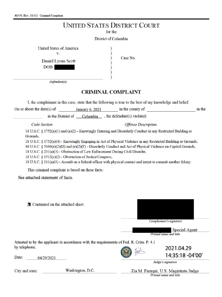 Scott Charging Docs | PDF | United States Capitol | Federal Bureau Of ...