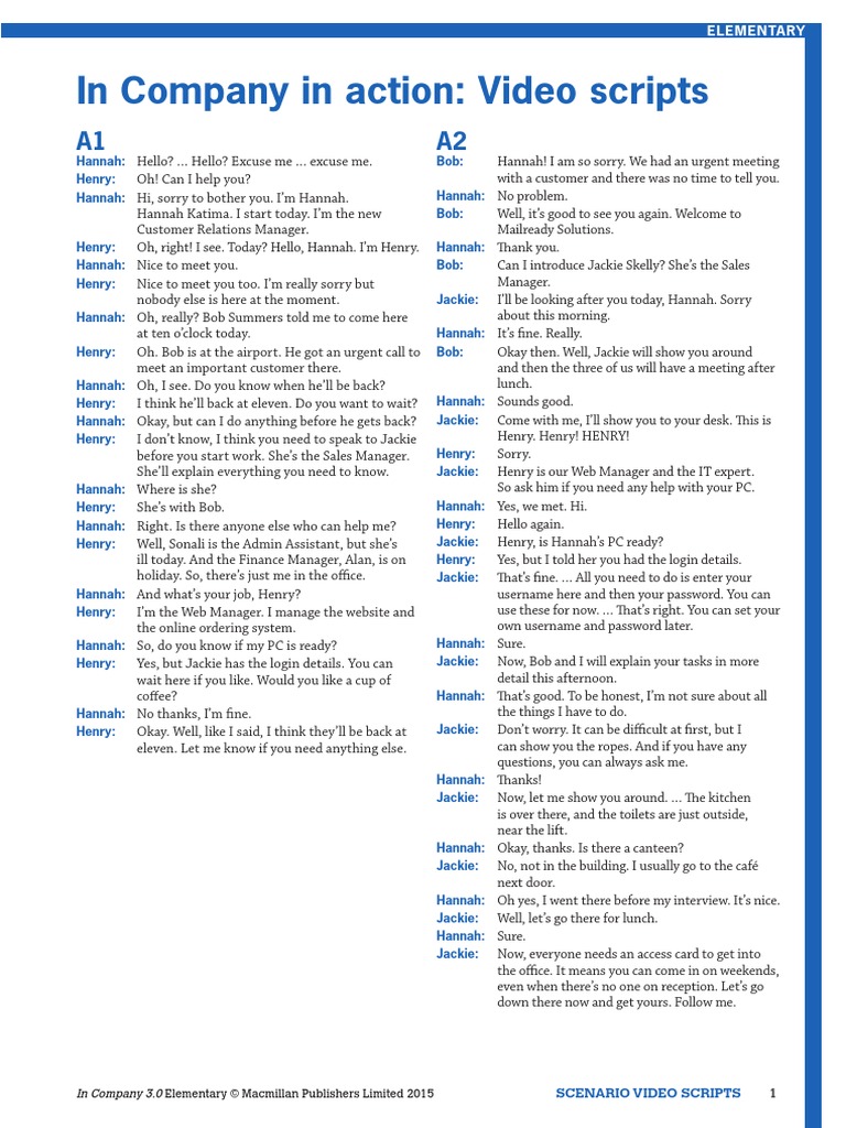 In Company in Action: Video Scripts: Is There Anyone Else Who Can Help ...
