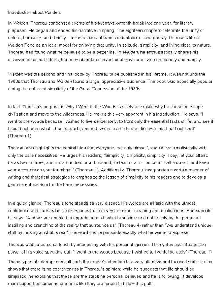 Introduction About Walden | PDF | Walden | Henry David Thoreau