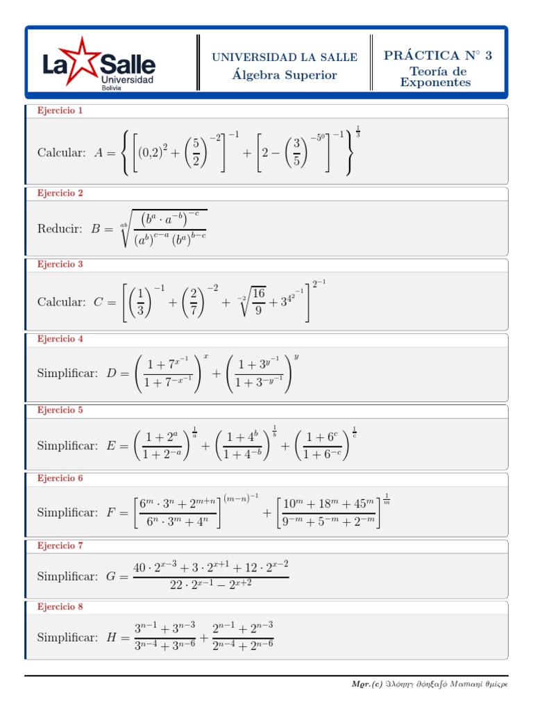 Práctica #3 - Teoría de Exponentes | PDF