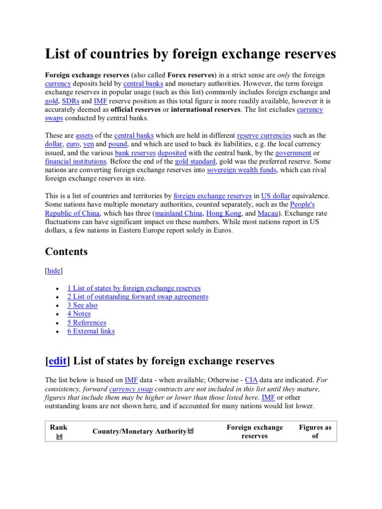 List of Countries by Foreign Exchange Reserves | PDF | Foreign Exchange ...