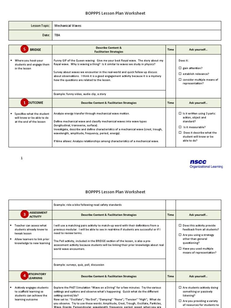 BOPPPS Lesson Plan on Mechanical Waves | PDF | Waves | Educational ...