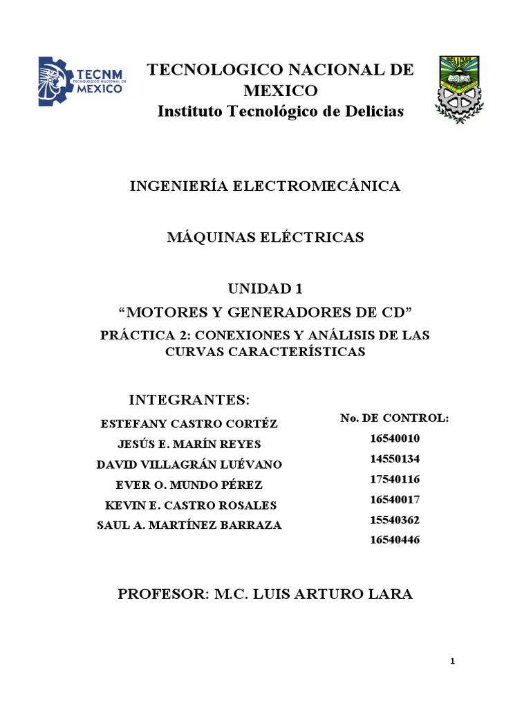 Práctica 2 Máquinas Eléctricas | PDF | Inductor | Generador eléctrico