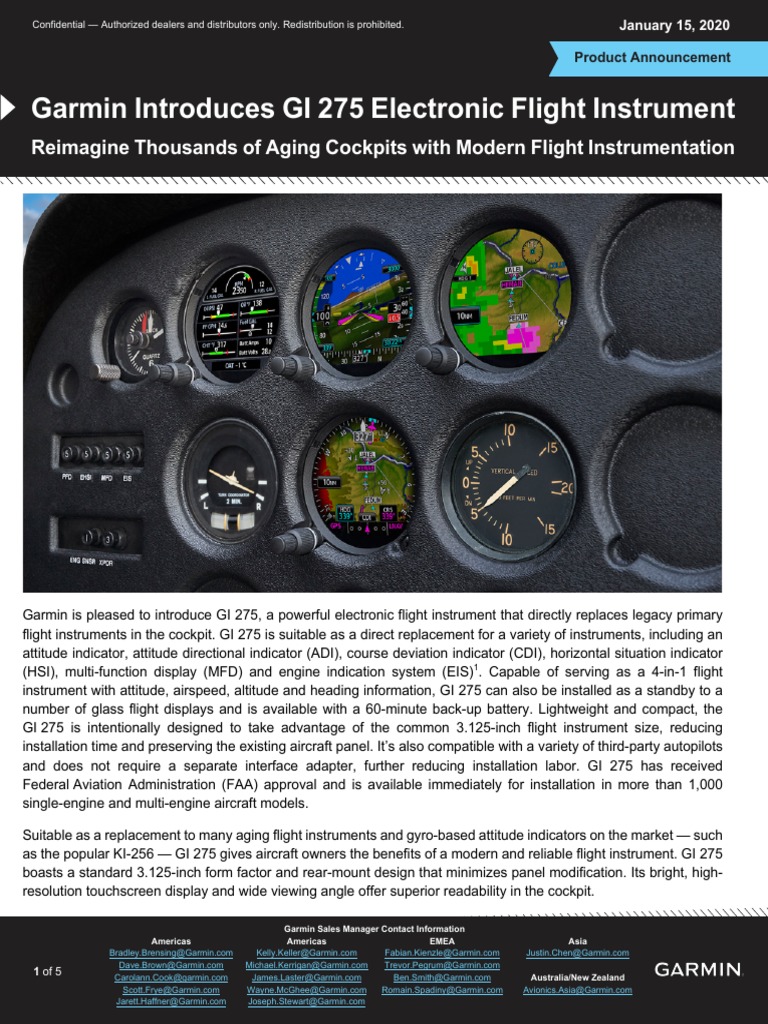 Garmin Introduces GI 275 Electronic Flight Instrument | PDF | Cockpit ...