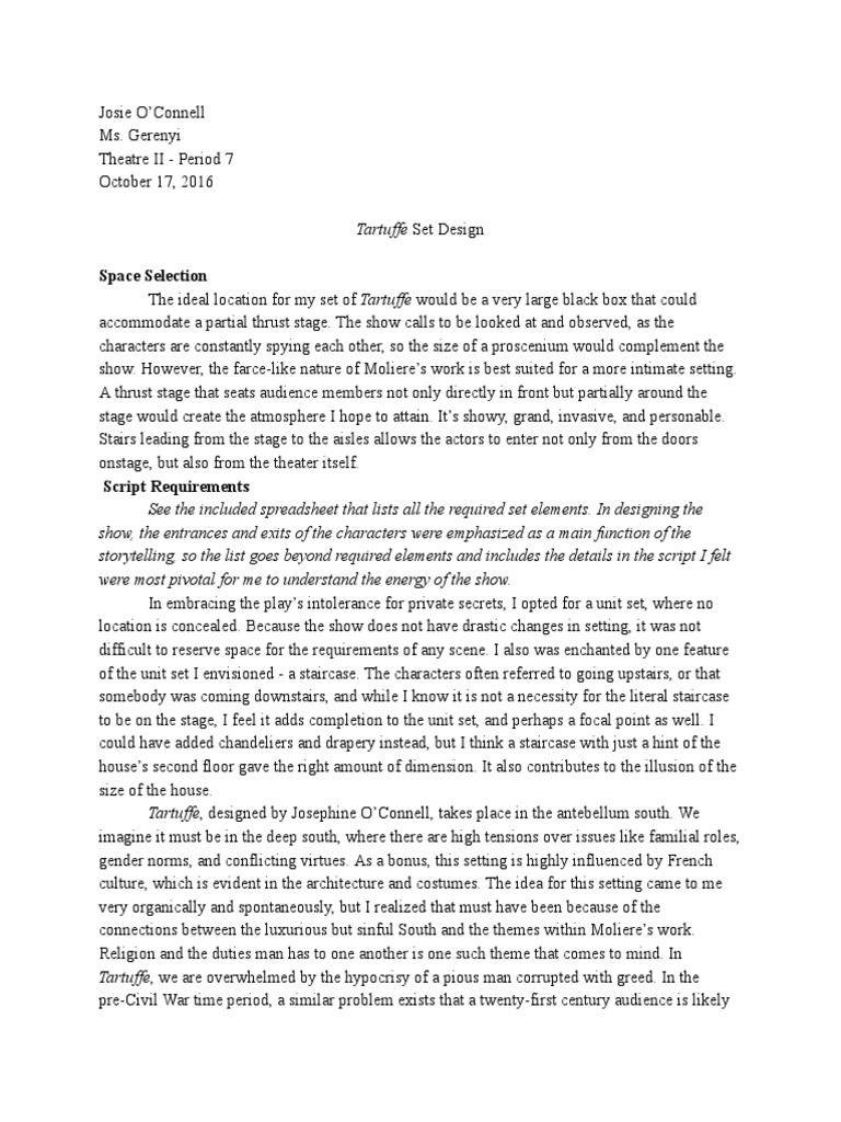 Designing Deception: A Set Design for Molière's Tartuffe Set in the ...