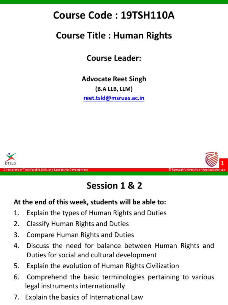 Course Code: 19TSH110A: Course Title: Human Rights | PDF | Human Rights ...