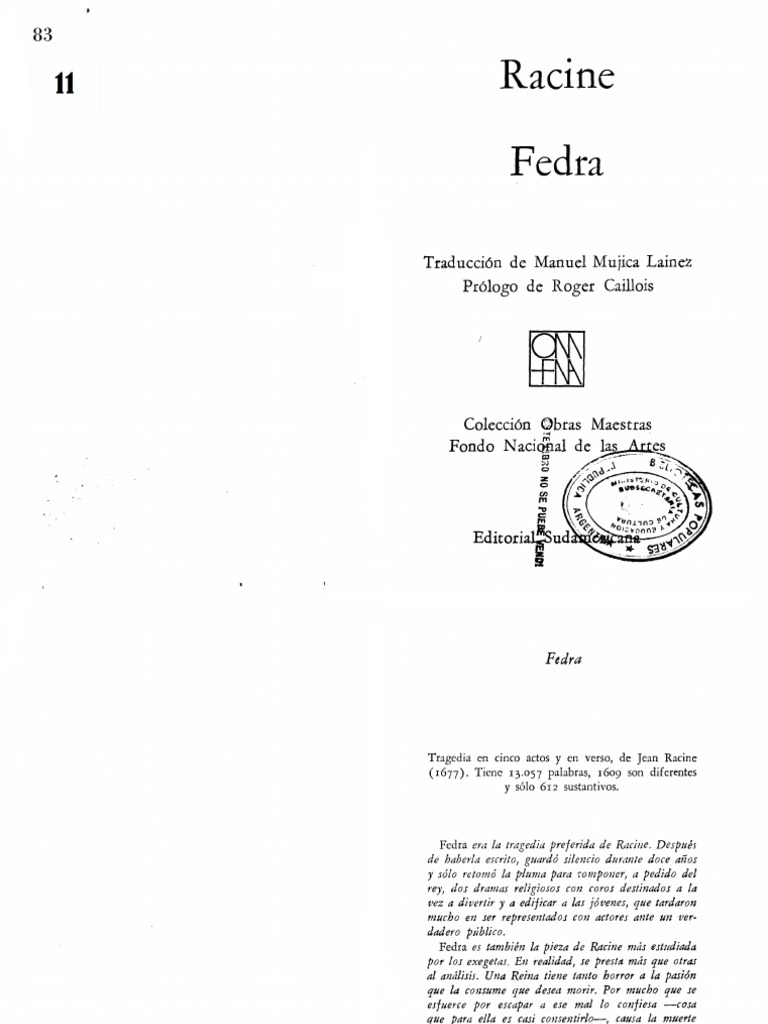 Racine - Fedra (Traducción de Manuel Mujica Lainez, Prólogo de Roger ...