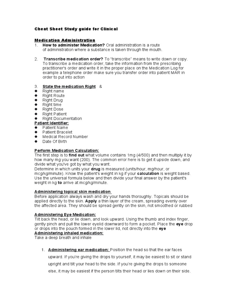 Cheat Sheet Study Guide For Clinical | PDF | Dose (Biochemistry ...