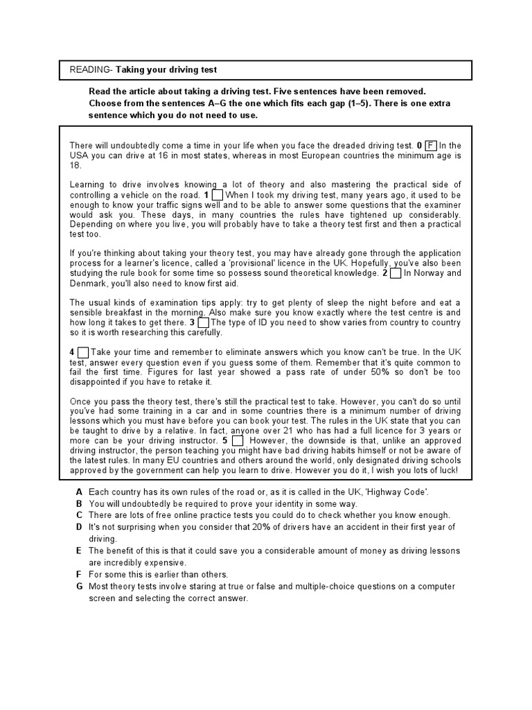 READING-Taking Your Driving Test | PDF | Theory | Cognition