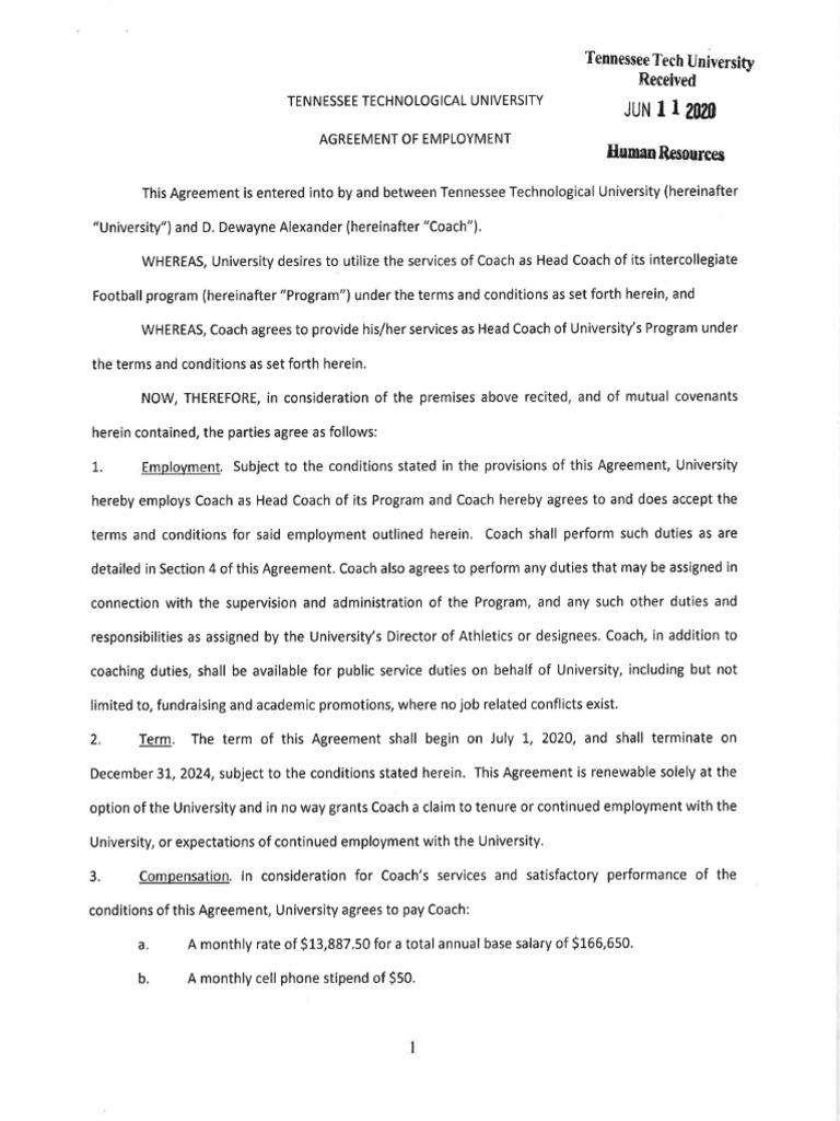 ALEXANDER Douglas Dewayne Employments Contract | PDF