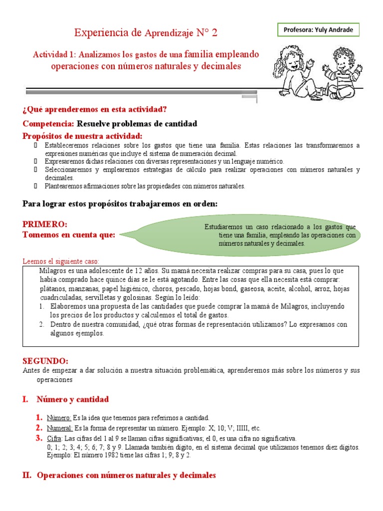 Mate Exp 1 Act 1 | PDF | Número natural | Sustracción