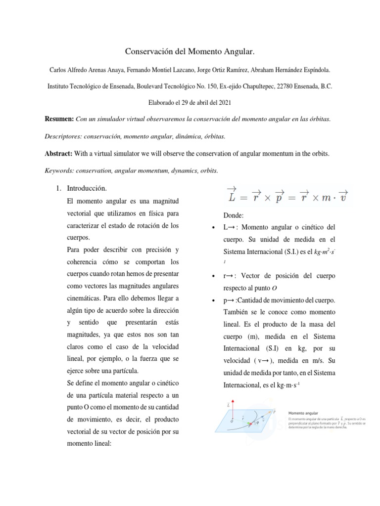 Reporte Conservación Del Momento Angular | PDF | Momento angular | Impulso