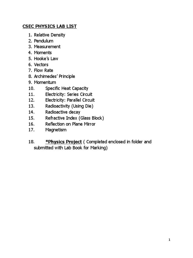 Csec Physics Lab List | PDF