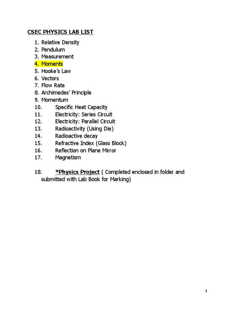 CSEC PHYSICS LAB LIST TITLE | PDF | Force | Physics