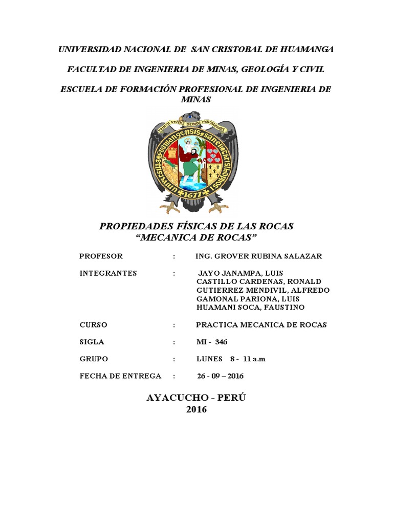 Lab °2 Mecanica de Rocas | PDF | Roca sedimentaria | Roca (geología)